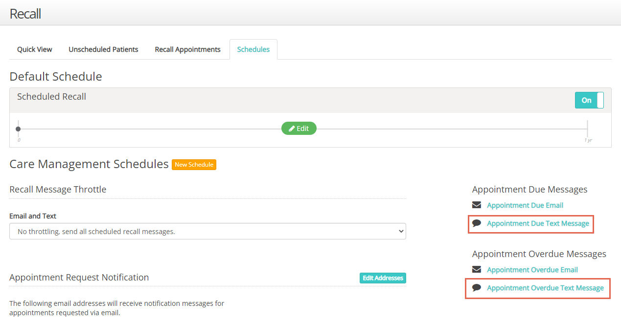 Edit recall due or overdue email and text templates