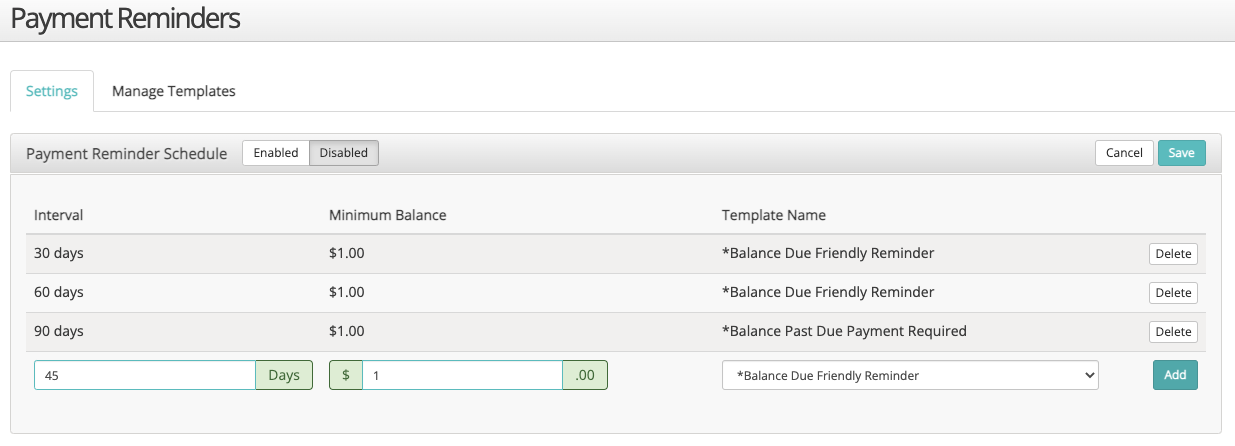 Add or remove an interval from your payment reminder schedule