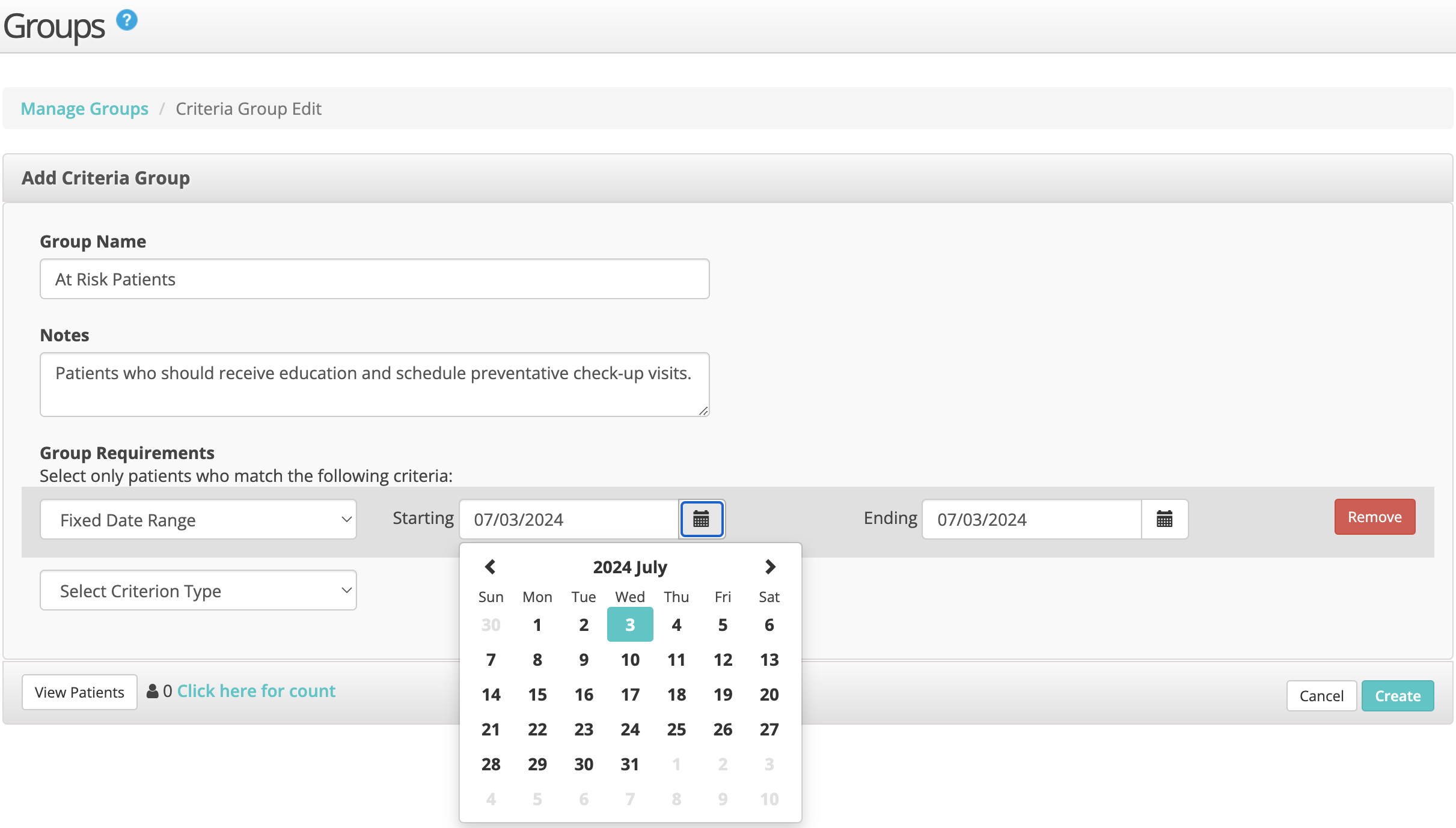 Create a fixed date range criteria group