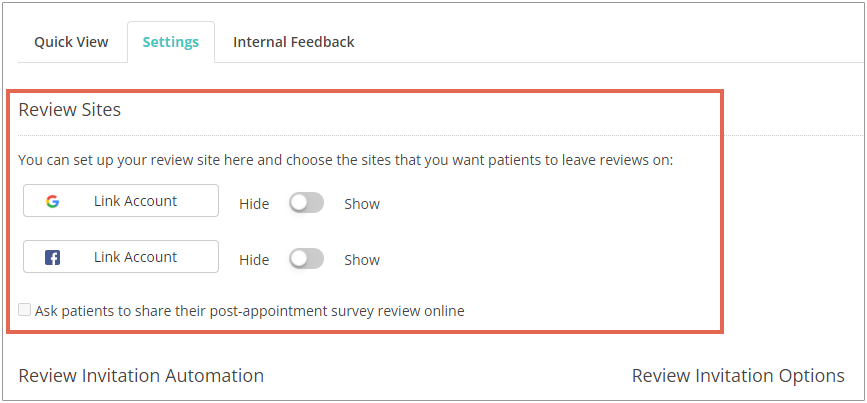 Manage Google and Facebook for review invitations