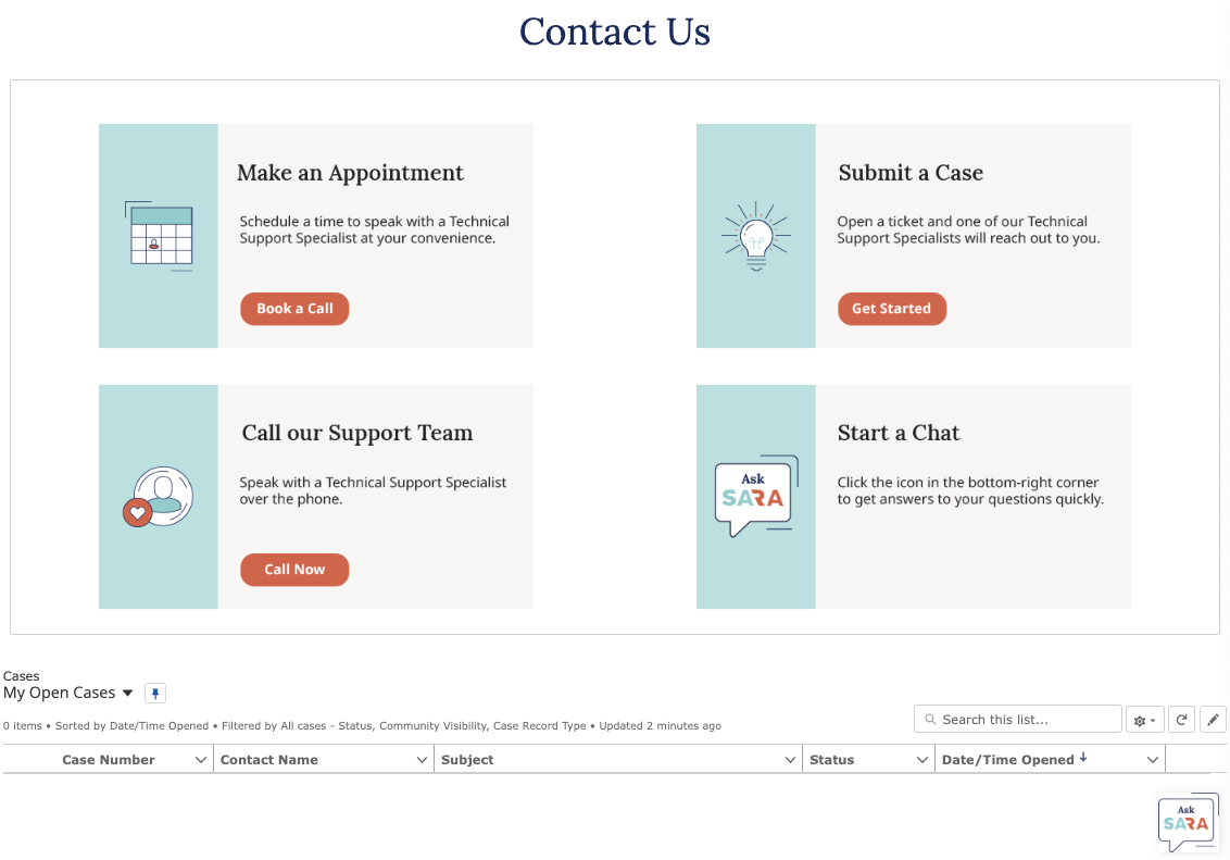 View an open Solutionreach support case